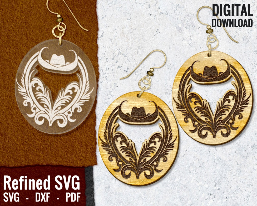 Cowboy Hat Earring SVG, Western Earring Laser File, Western Laser Cut ...