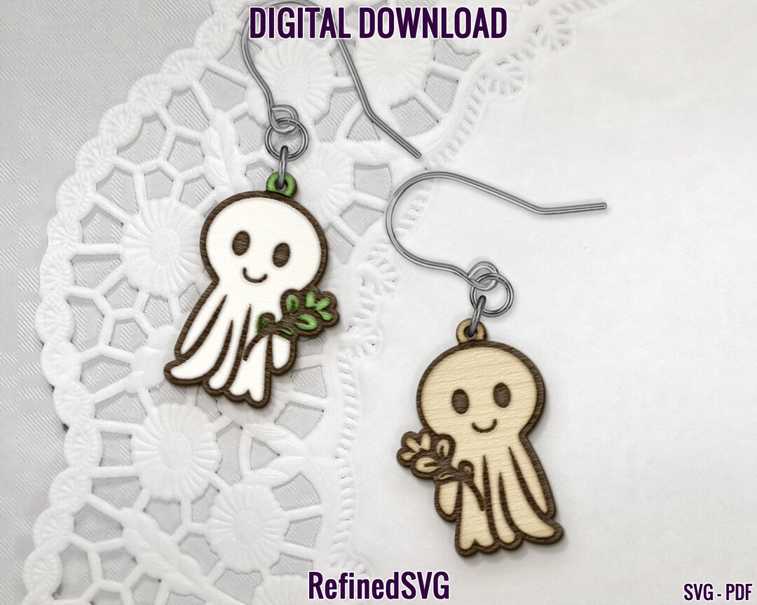 Cute Ghost Earrings SVG, Ghost Laser Earring File, Halloween Wood ...
