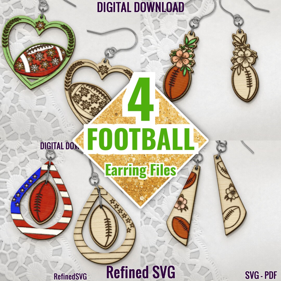 Football Earring SVG Bundle, 4 Football Earring Files, Sports Earring ...