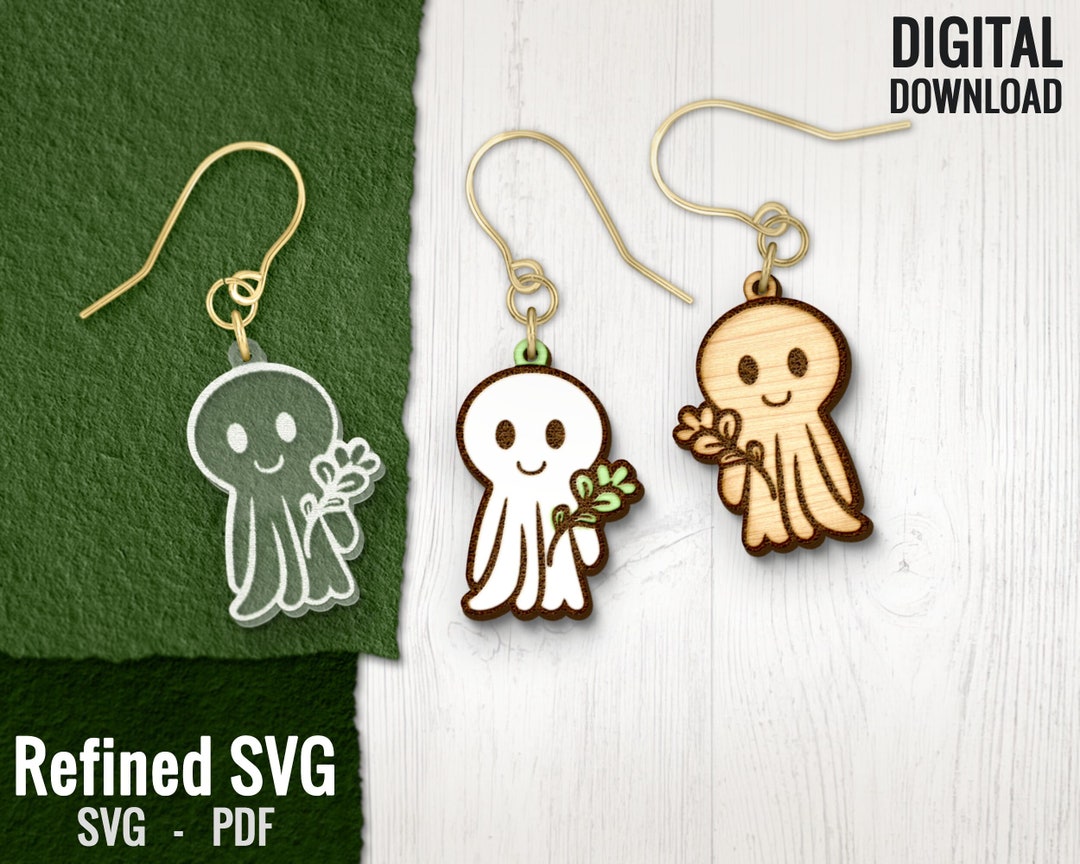 Cute Ghost Earrings SVG, Ghost Laser Earring File, Halloween Wood ...