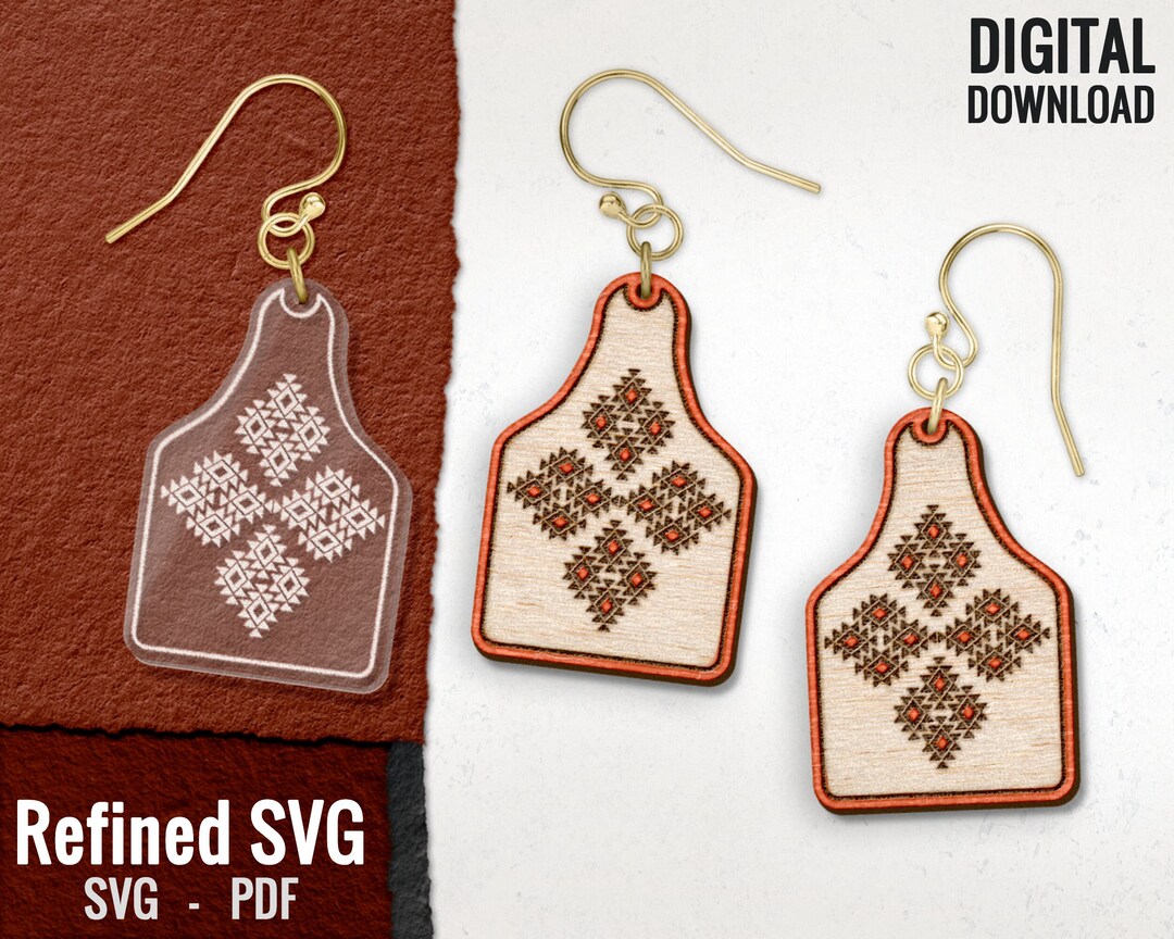 Cow Tag With Aztec Design Earring SVG, Western Earring SVG, Western ...