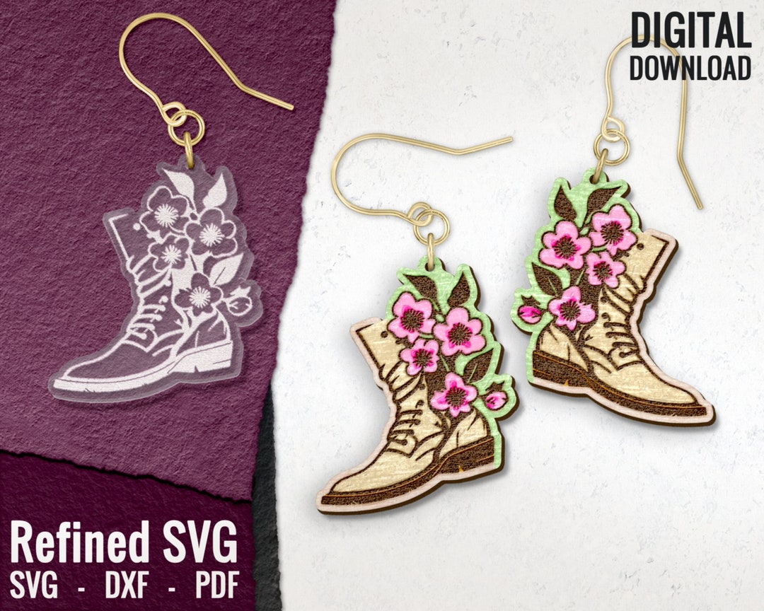 Boots With Flowers Earring SVG, Cowboy Boots Western Earring Laser SVG ...