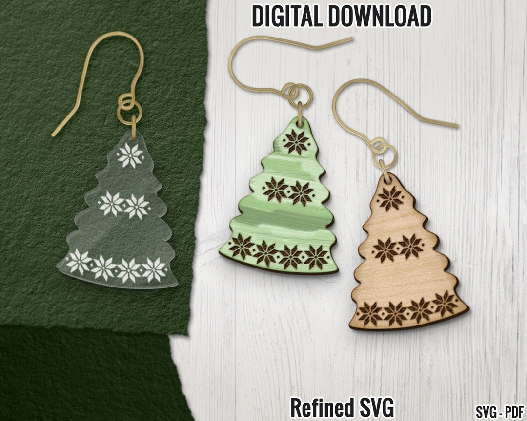 Christmas Tree Earring SVG Christmas Pattern Earring Laser - Etsy