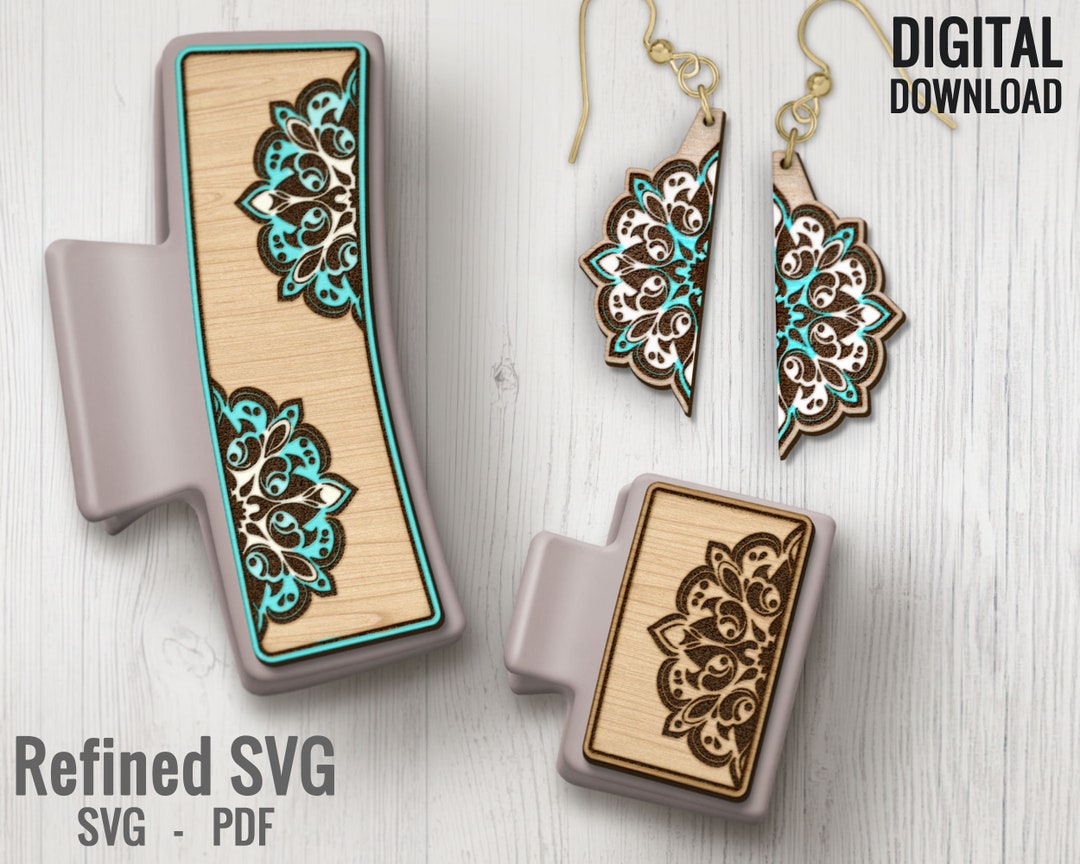 Mandala Hair Clip & Earring SVG Laser Cut File Set (digital Download ...
