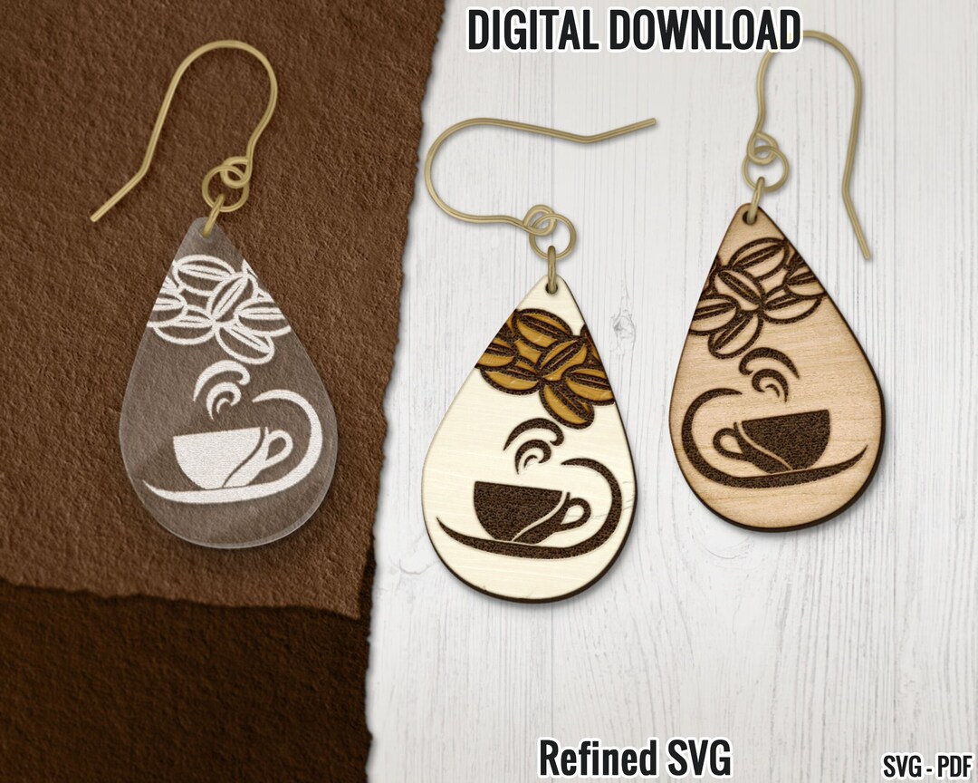 Coffee Earring SVG, Coffee Cup Laser Engraved Earring SVG, Beverage Cut ...