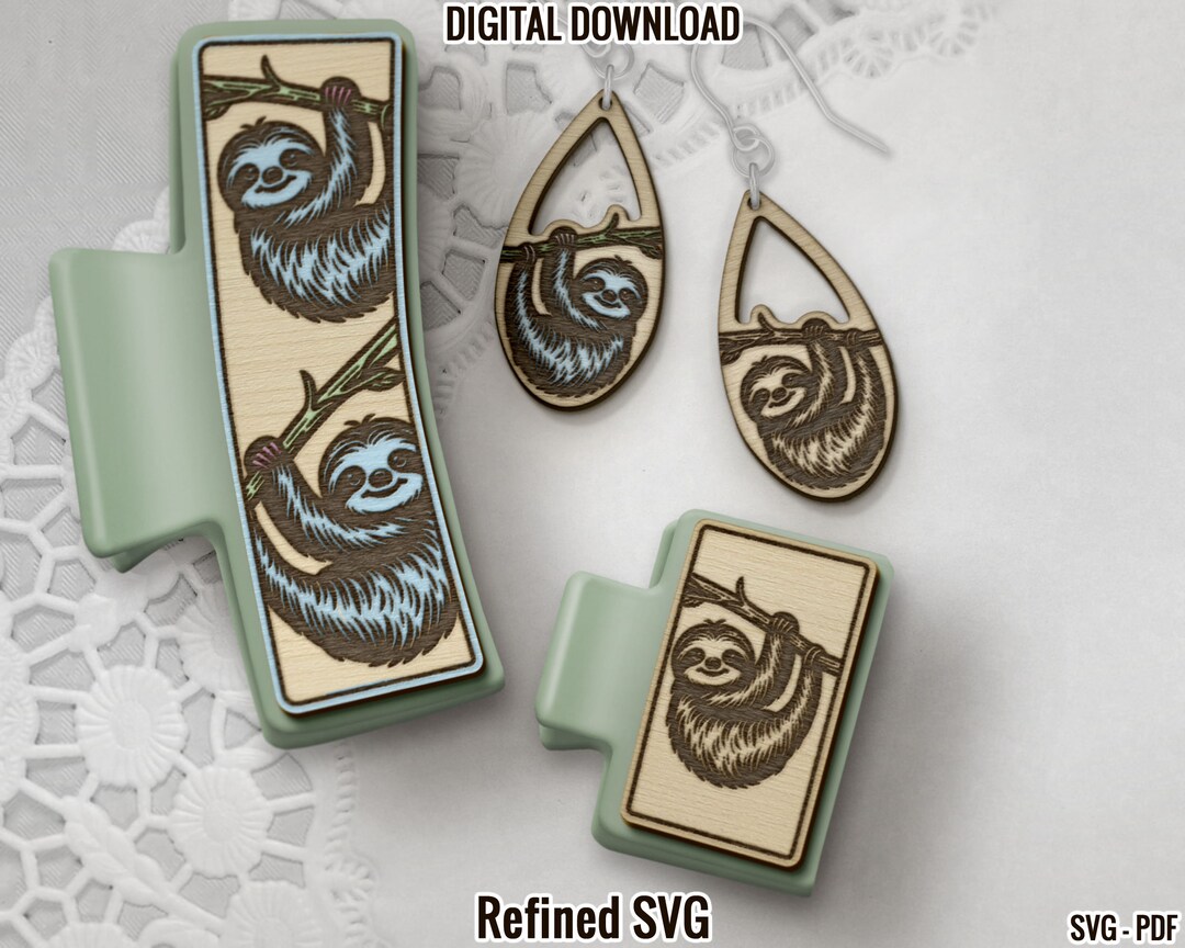 Sloth Hair Clips SVG File, Matching Sloth Earring File Set, Sloth Claw ...