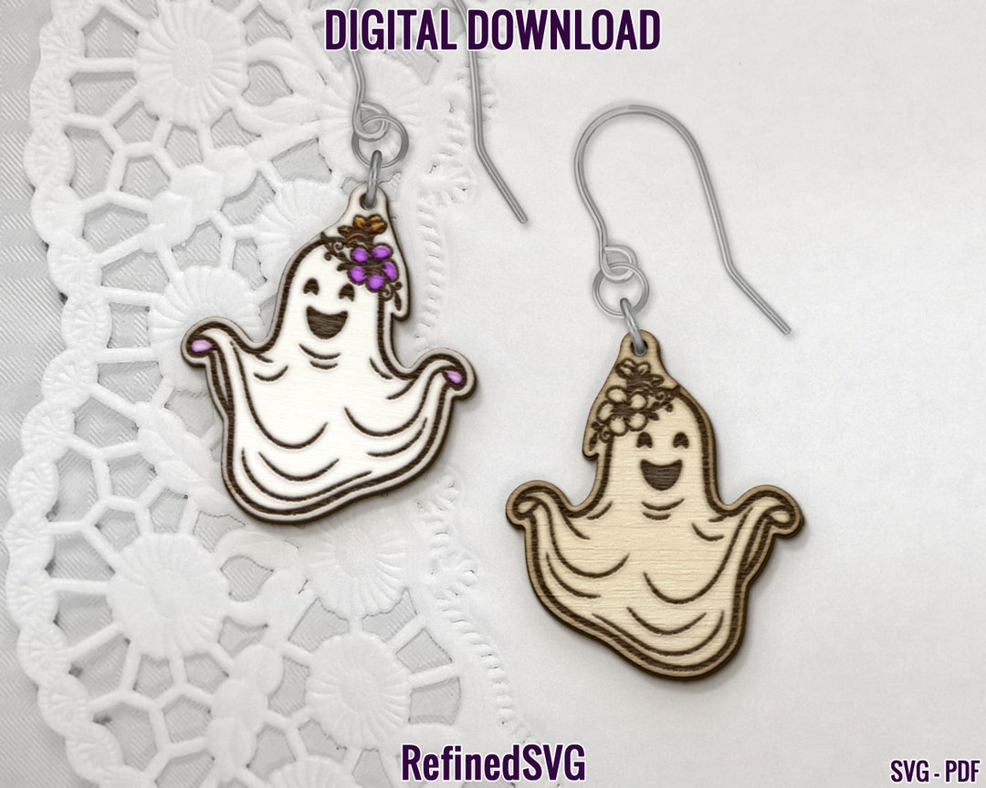 Ghost Earrings SVG, Ghost Laser Earring File, Halloween Wood Earring ...
