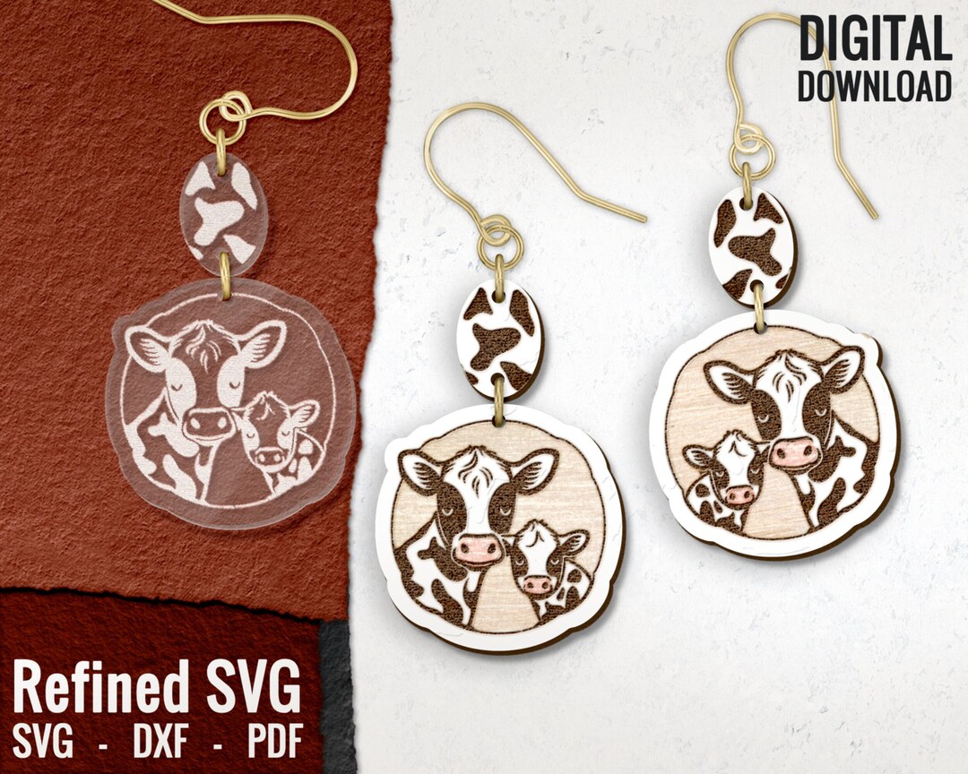 Mom Cow Earring SVG, Cattle Laser Cut File, Cows Laser Earring File ...