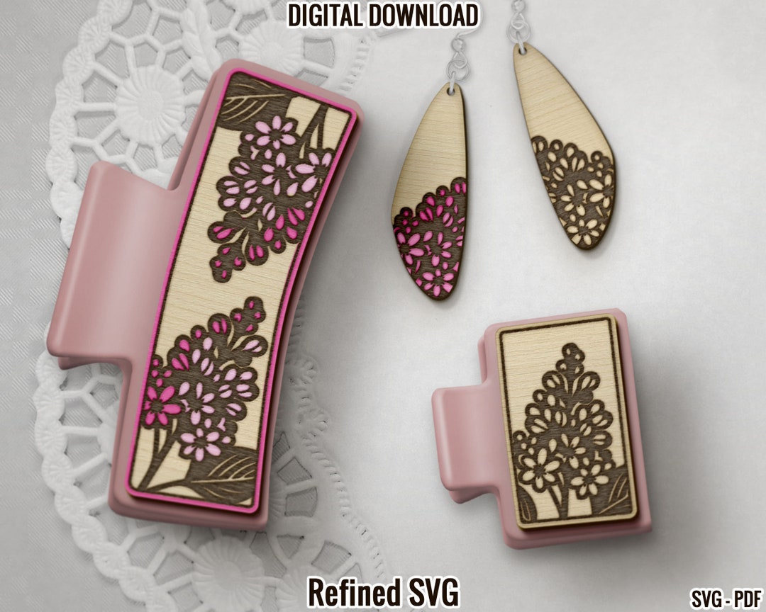 Lilac Flowers Hair Clips + Matching Flowers Earring SVG File Set ...