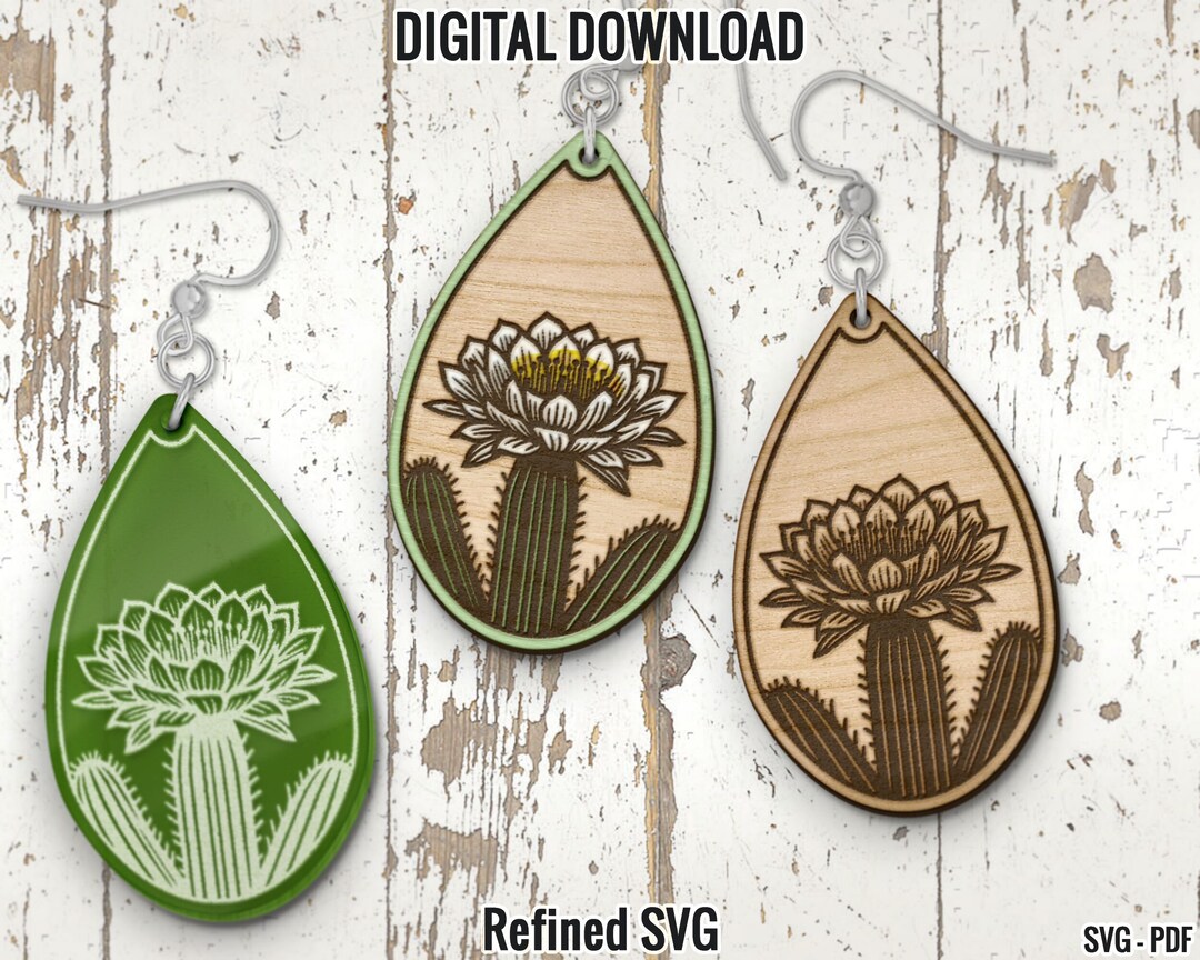 Saguaro Cactus Earrings SVG, Arizona State Flower Earring SVG, Arizona ...