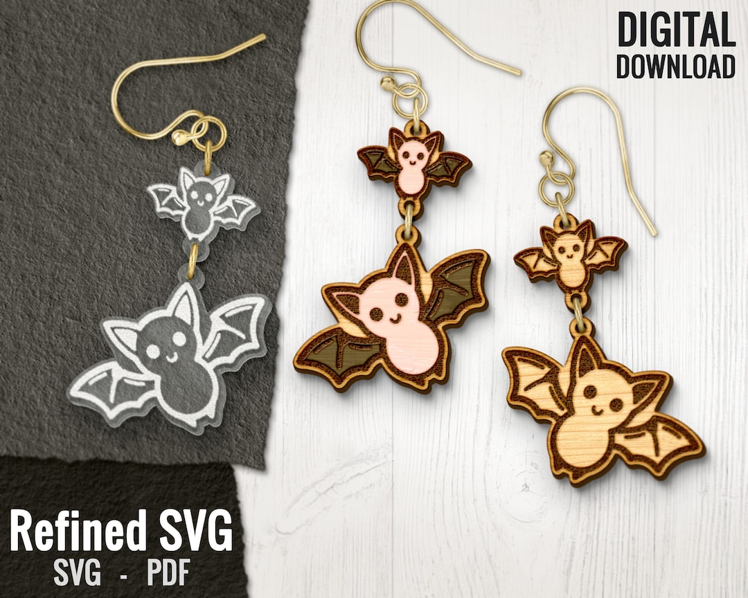 Cute Bats 2 Part Earrings SVG Bat Laser Earring File - Etsy