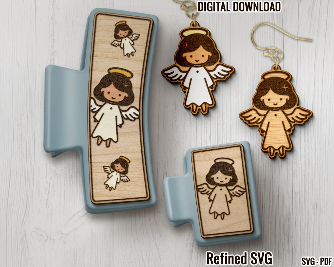Angel Hair Clips SVG File, Matching Angel Earring SVG File Set, Angel ...
