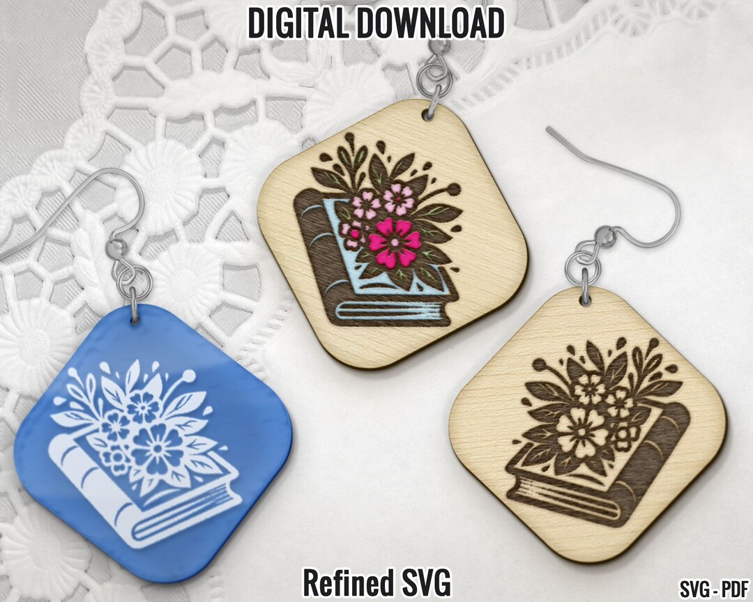 Books With Flowers Earring SVG: School Earrings Files (digital Download ...