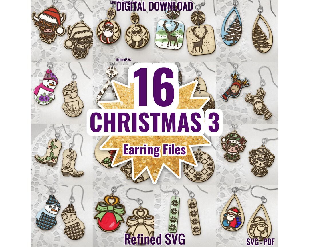 Christmas Earring SVG Bundle, 16 Christmas Earring Files, Holiday ...
