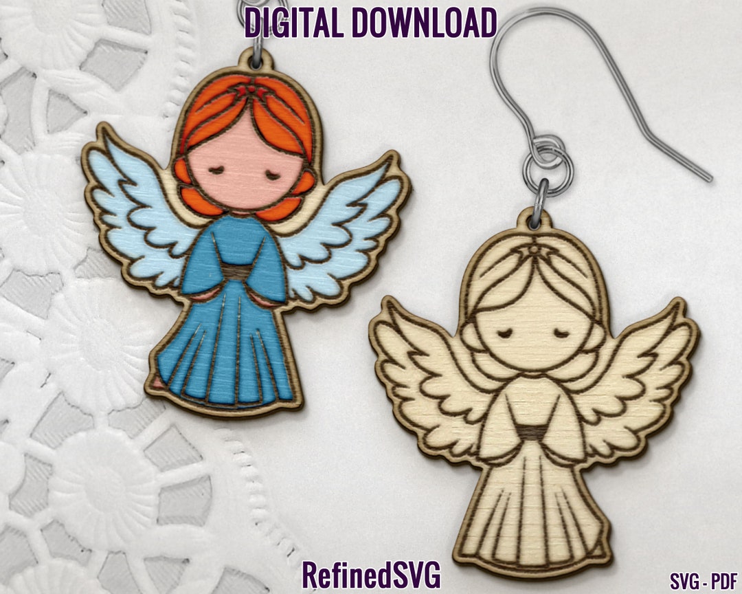 Christmas Angel Earring SVG: Wood & Acrylic Cut File (digital Download ...