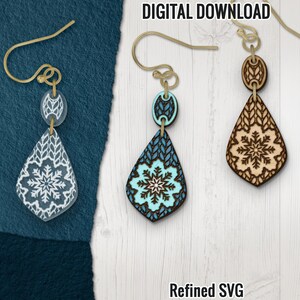 Snowflake Sweater 2-part Earring SVG, Winter Wood Earring SVG, Sweater ...