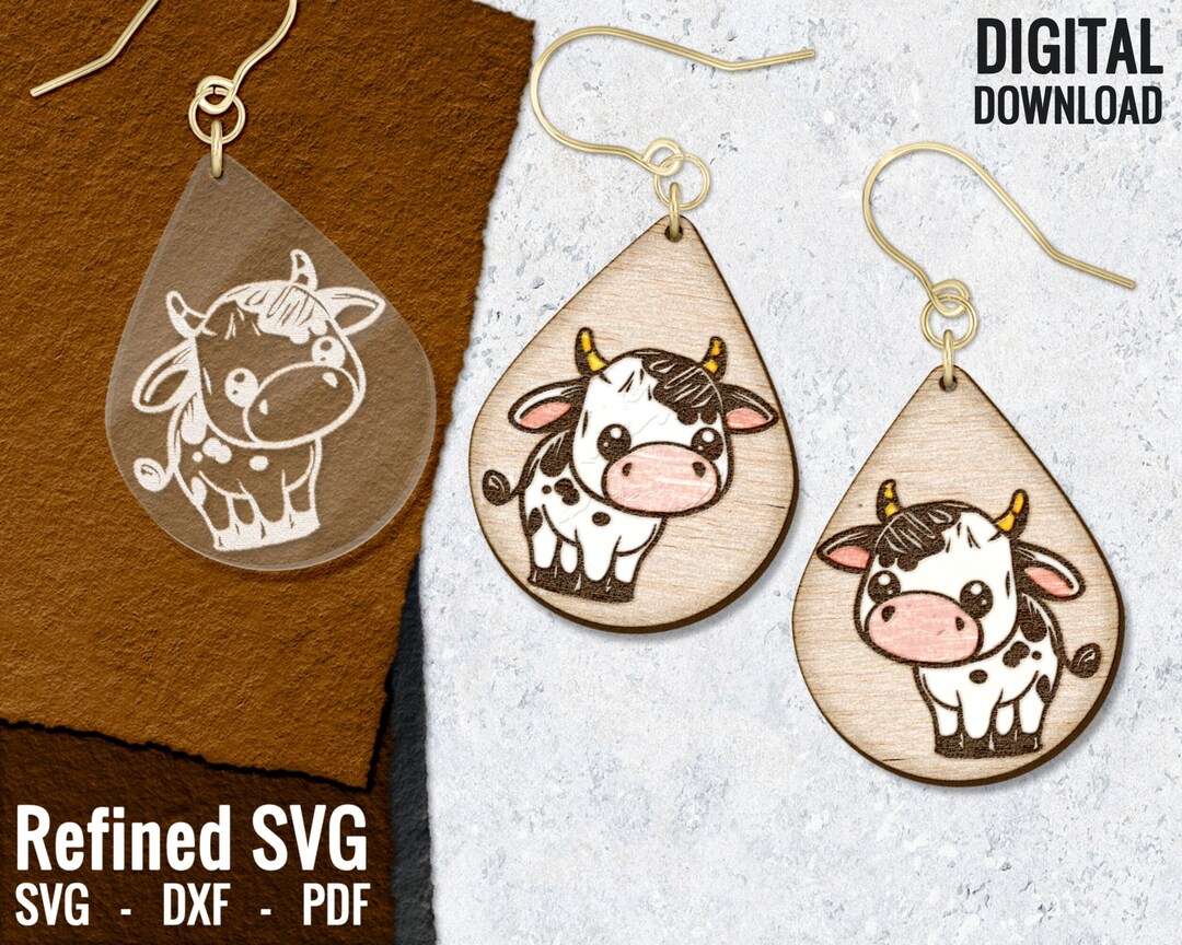 Cute Cow Earring SVG Cattle Earring SVG Cow Wooden Earring - Etsy