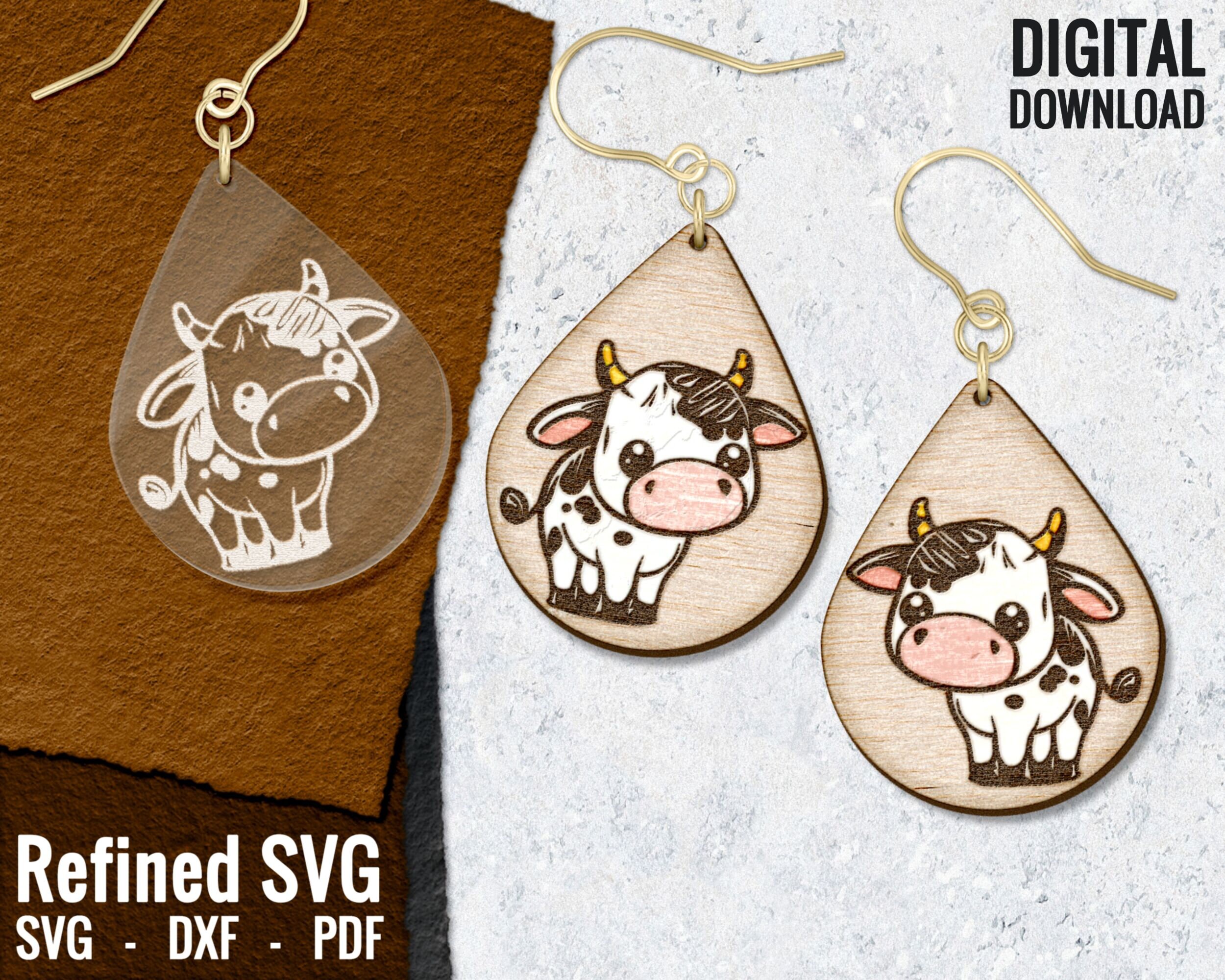 Cute Cow Earring SVG Cattle Earring SVG Cow Wooden Earring - Etsy Canada
