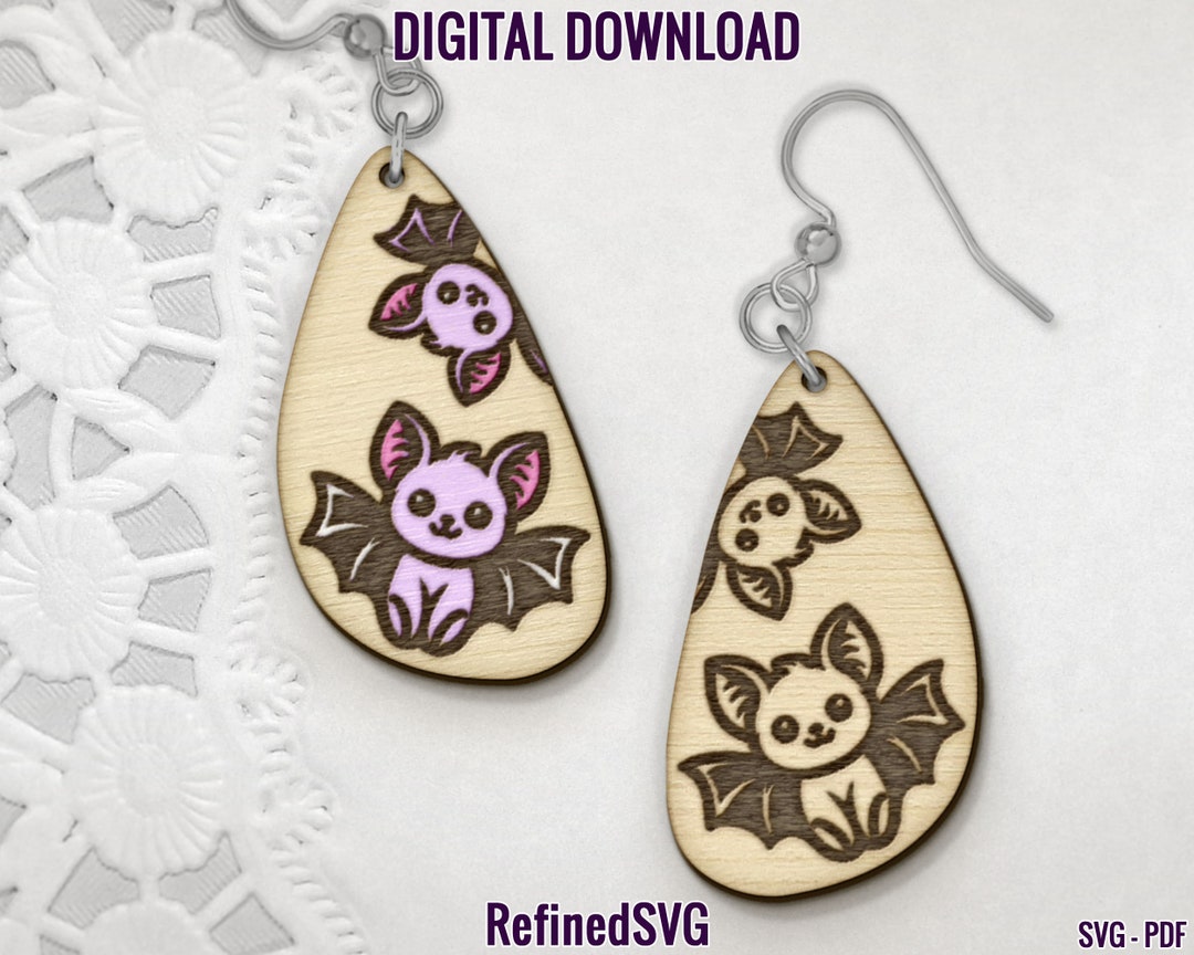 Bat Earring SVG, Bat Laser Earring File, Halloween Wood Earring SVG ...