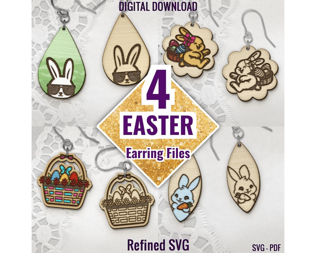 Easter Earrings SVG Bundle Laser Cut Files, Bunny Carrot Basket Egg ...