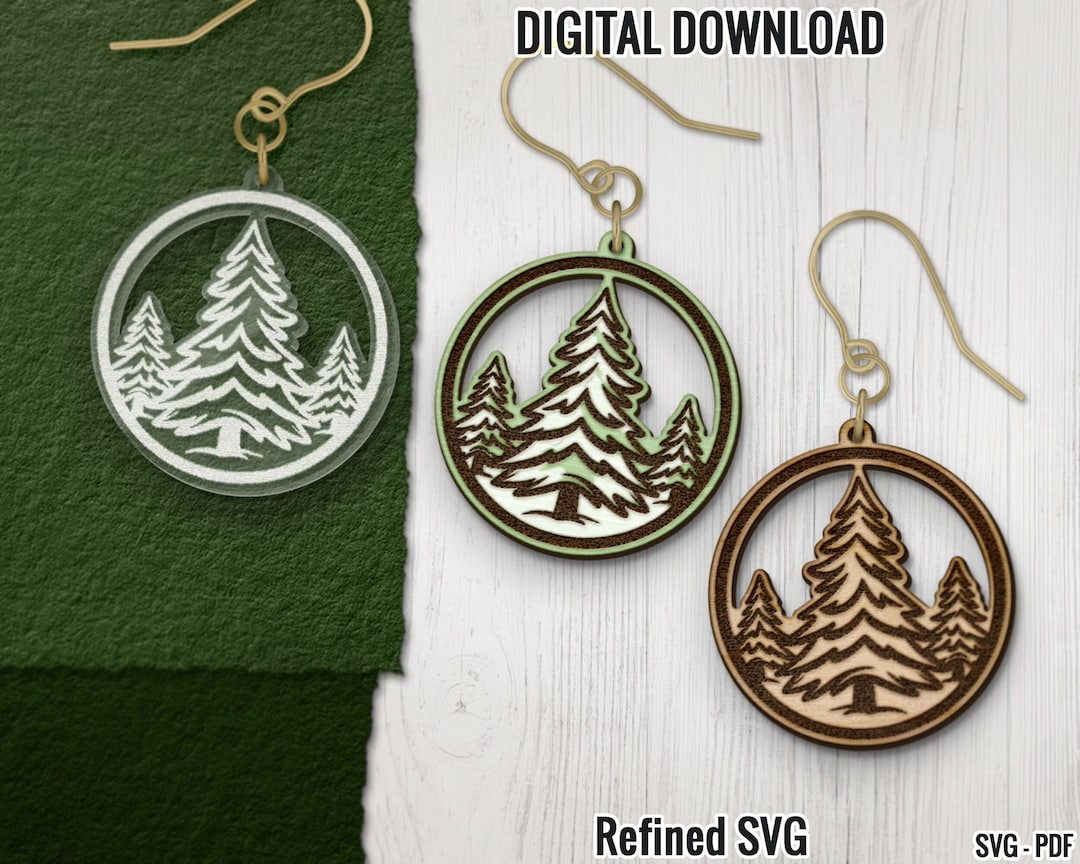 Forest Tree Earring SVG, Trees Earring Laser Cut File, Tree Earring ...