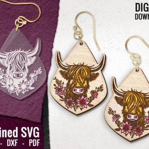 Highland Cow Earring SVG, Animal Laser Cut Earring File, Cow Wood ...