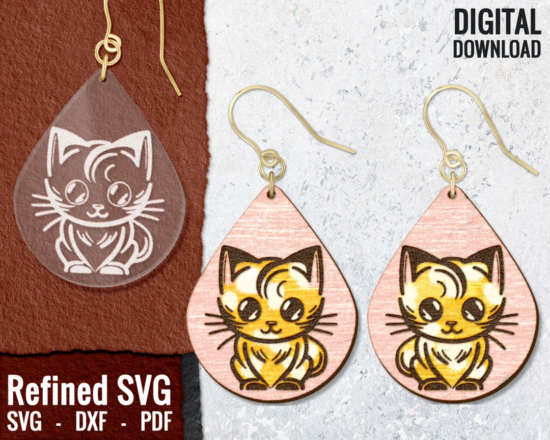 Cat Earring SVG, Laser Cut File, Wood Jewelry (digital Download) - Etsy