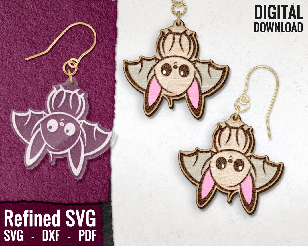 Bat Hanging Earring SVG , Bat Laser Earring File, Halloween Wood ...