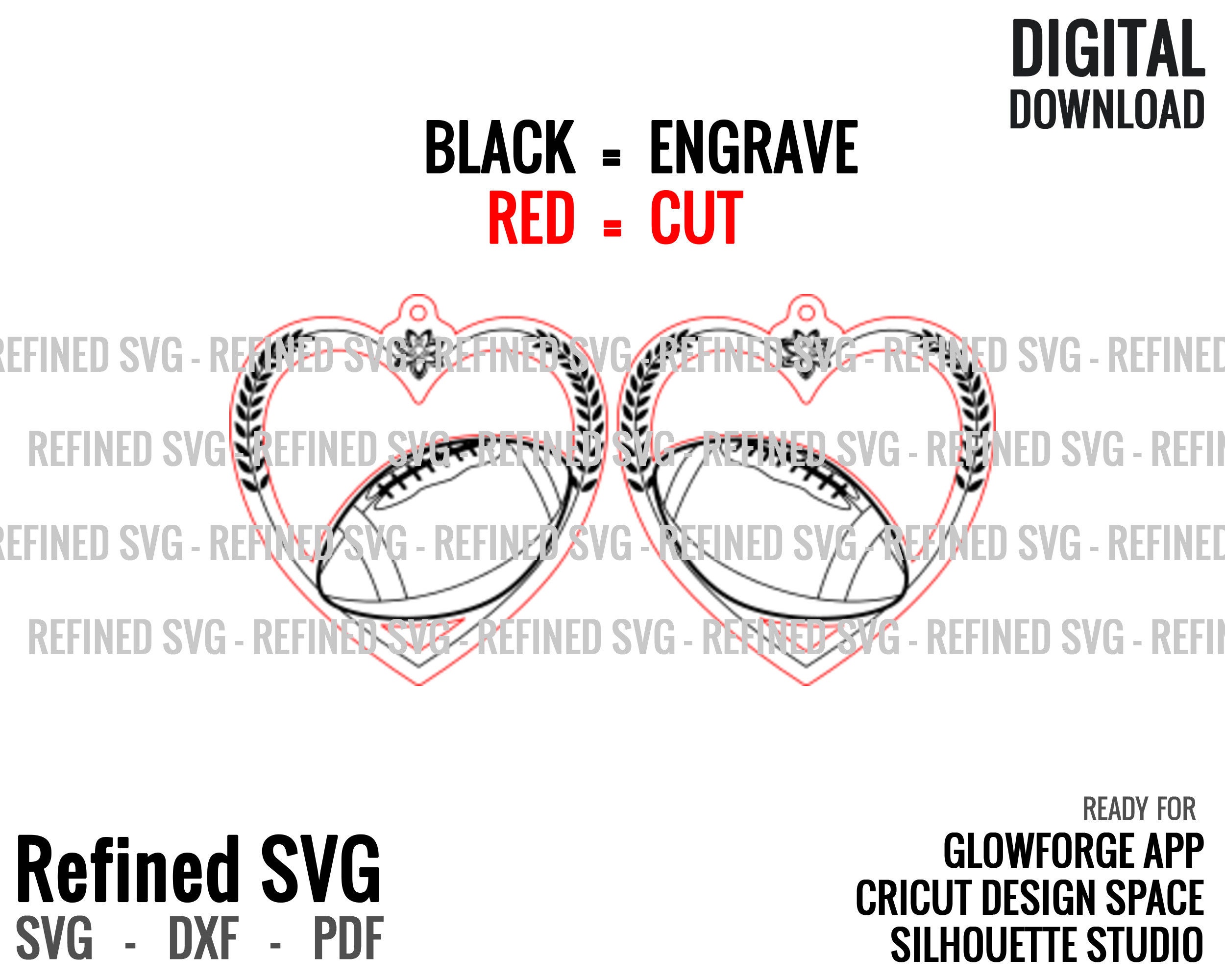 Heart Football Earring SVG: Laser Cut Files (digital Download) - Etsy