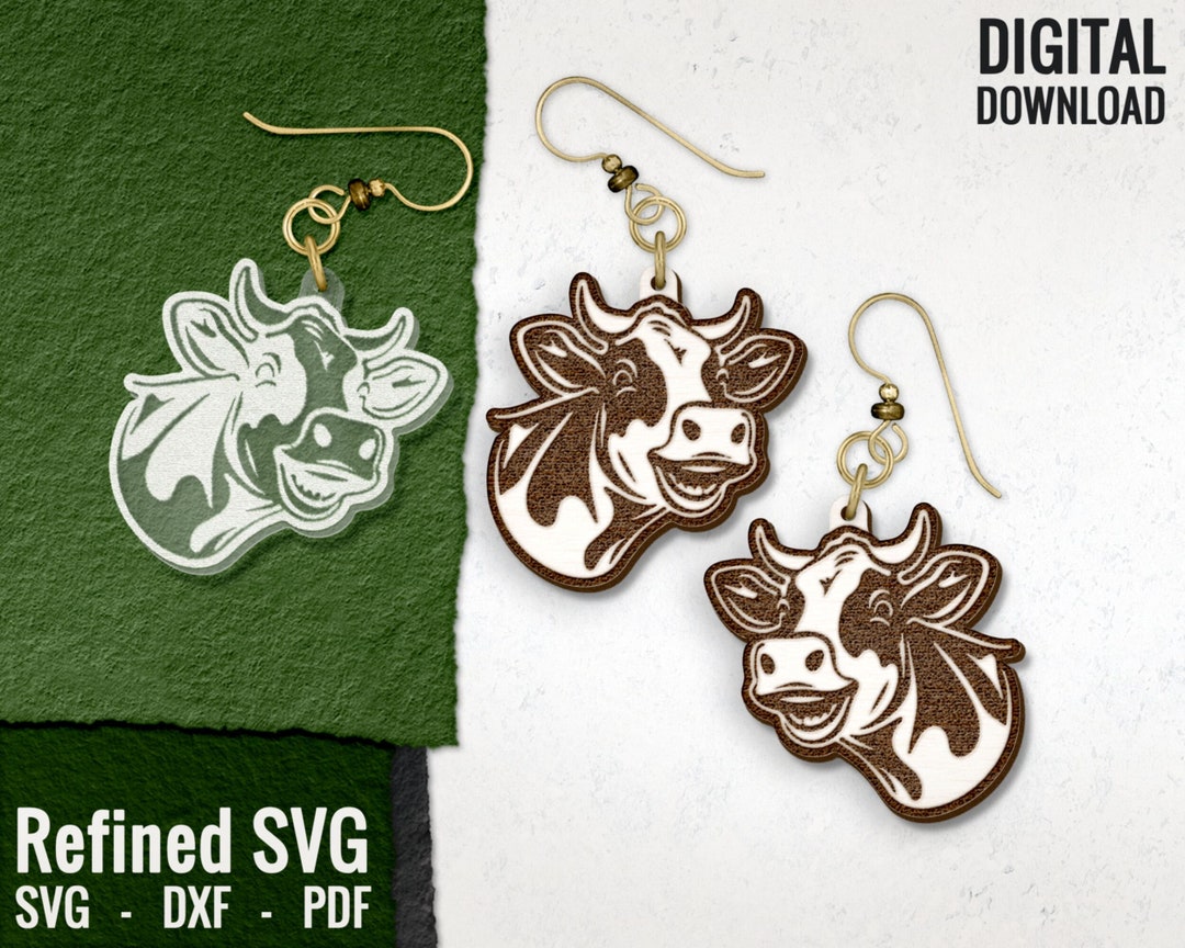 Happy Cow Earring SVG Animal Laser Cut File Cattle Earring - Etsy