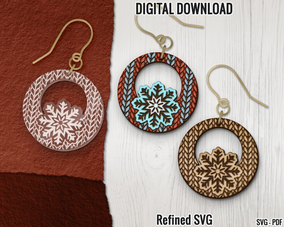 Snowflake Hoop Earring SVG, Winter Wood Earring SVG, Sweater Earring ...
