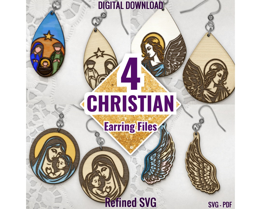 Christian Earring SVG Bundle, 4 Religious Earring File, Catholics ...