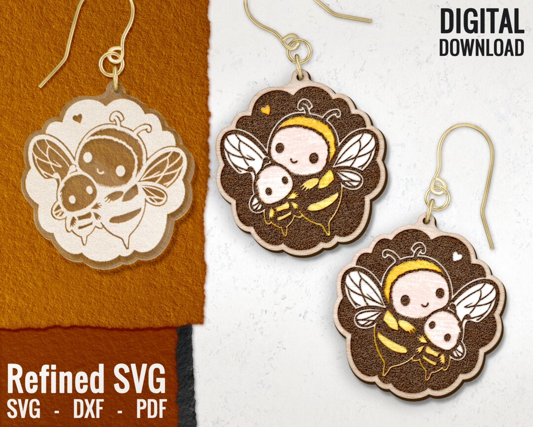 Cute Bee Laser Cut Earring SVG, Honeybee Laser Cut File, Bee Mom Wood ...