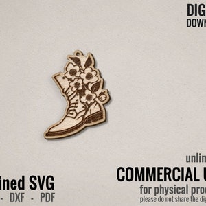 Boots With Flowers Earring SVG, Cowboy Boots Western Earring Laser SVG ...