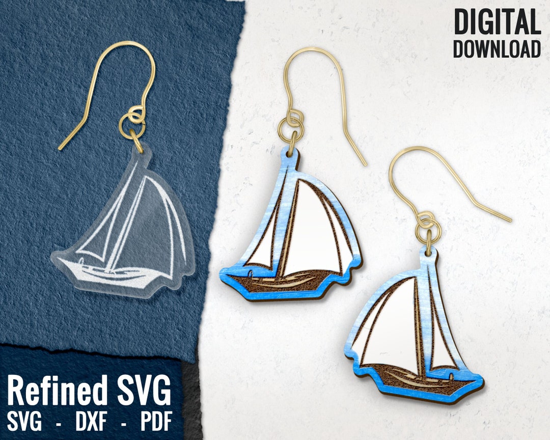 Sailboat Earring SVG, Boat Outdoors Laser Earring File, Ship Wood ...
