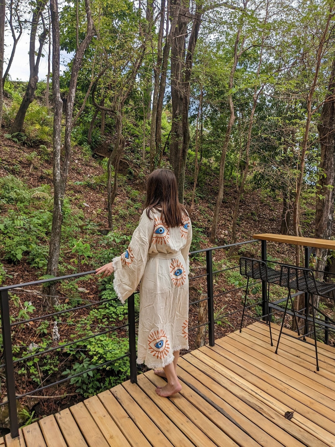 Evil Eye Kimono Handmade 100% Turkish Cotton, Brick&blue, Boho ...