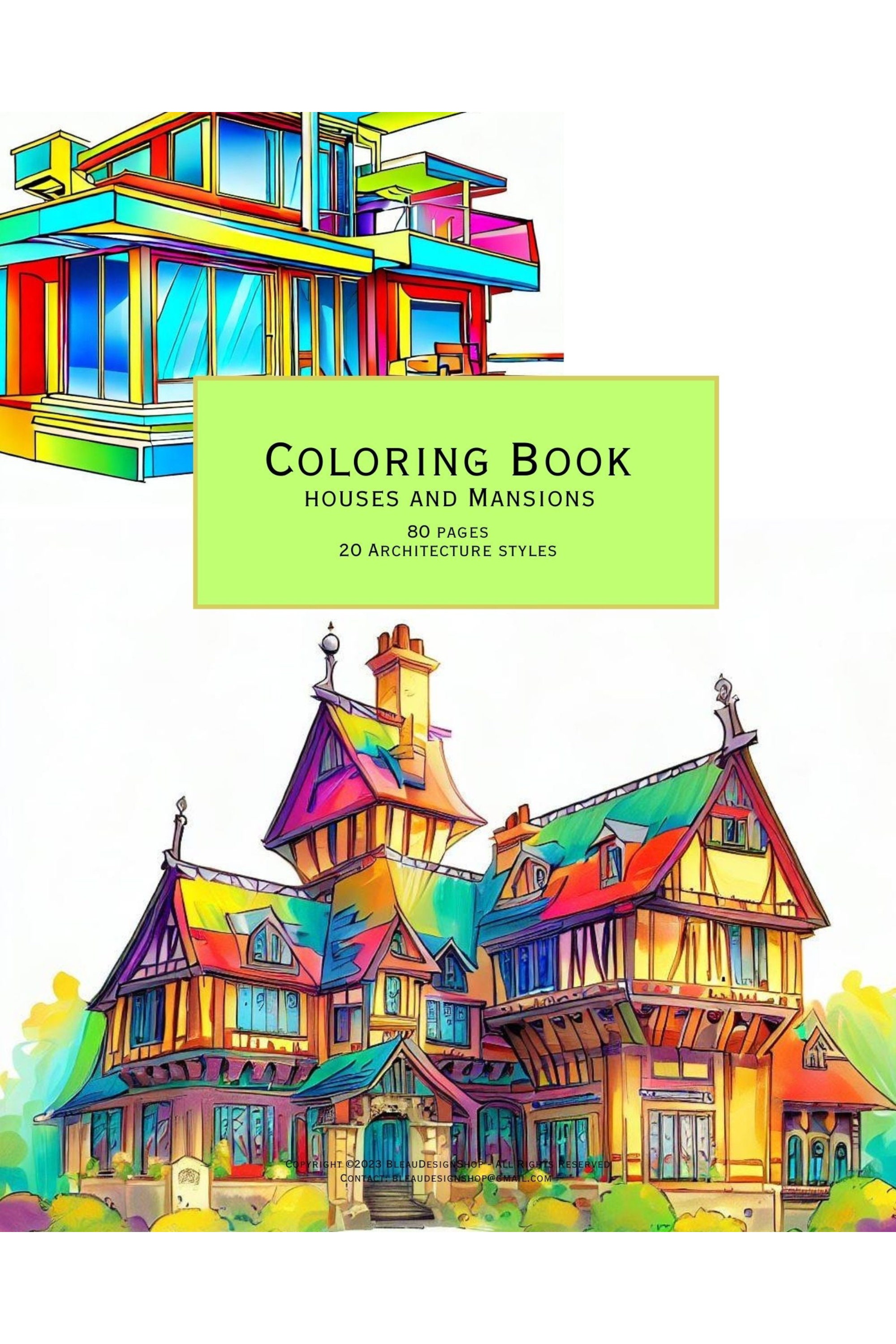 Digital Coloring Book Houses & Mansions • 80 Pages • 20 Architecture ...