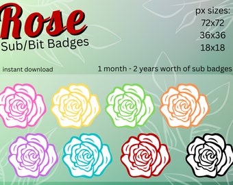 Colorful Rose Twitch Sub Bit Badges, Elegant Rose Twitch Bit Badges ...