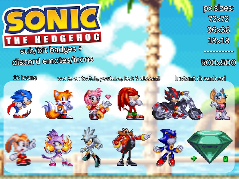 Pixel Sonic Badges: Twitch Sub/bit Icons + Discord Emotes (digital ...