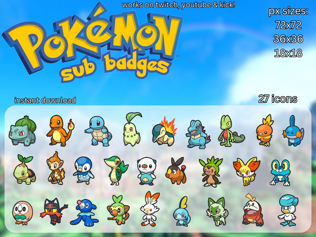 Cute Pokemon Sprite Sub Badges for Twitch/kick/youtube (digital ...
