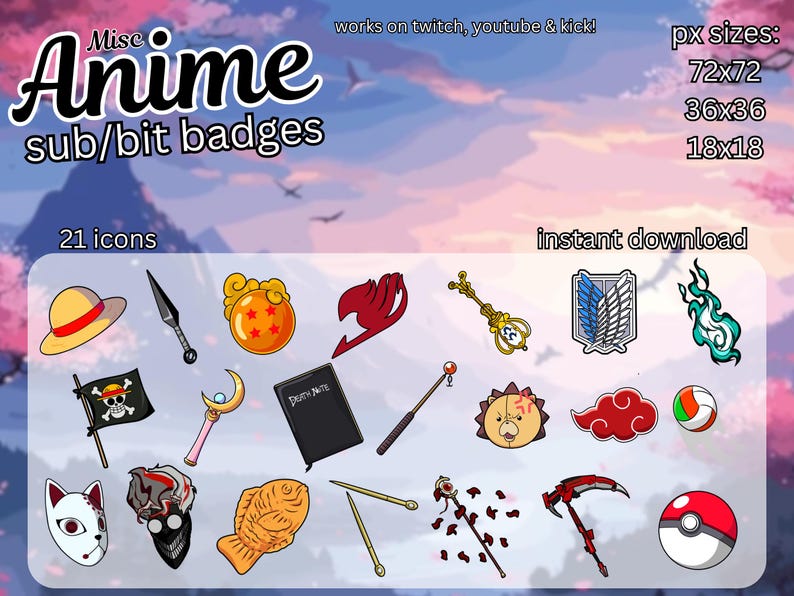 Anime Sub Badges for Twitch, Youtube, Kick (digital Download) - Etsy