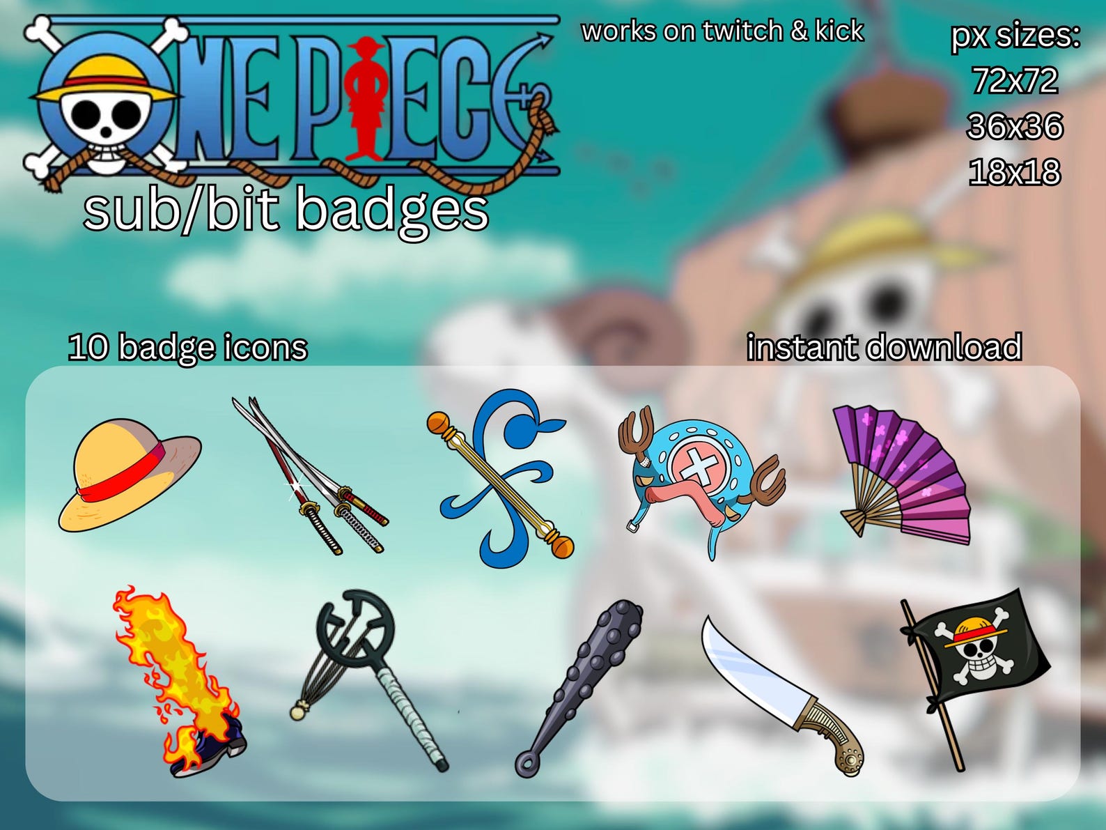 Pirate Anime Sub/bit Badges for Twitch, Youtube & Kick! - Etsy