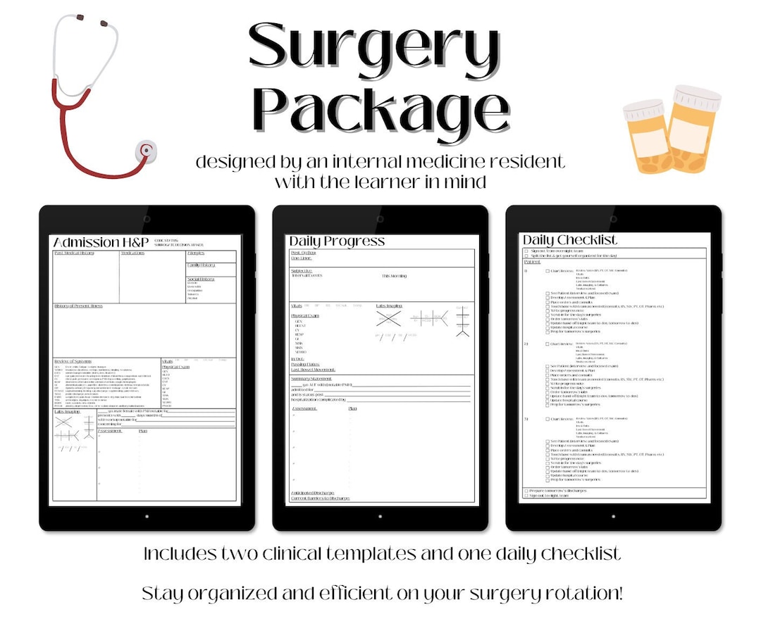 Surgery Clinical Template: H&P, Progress, Checklist for Residents and ...