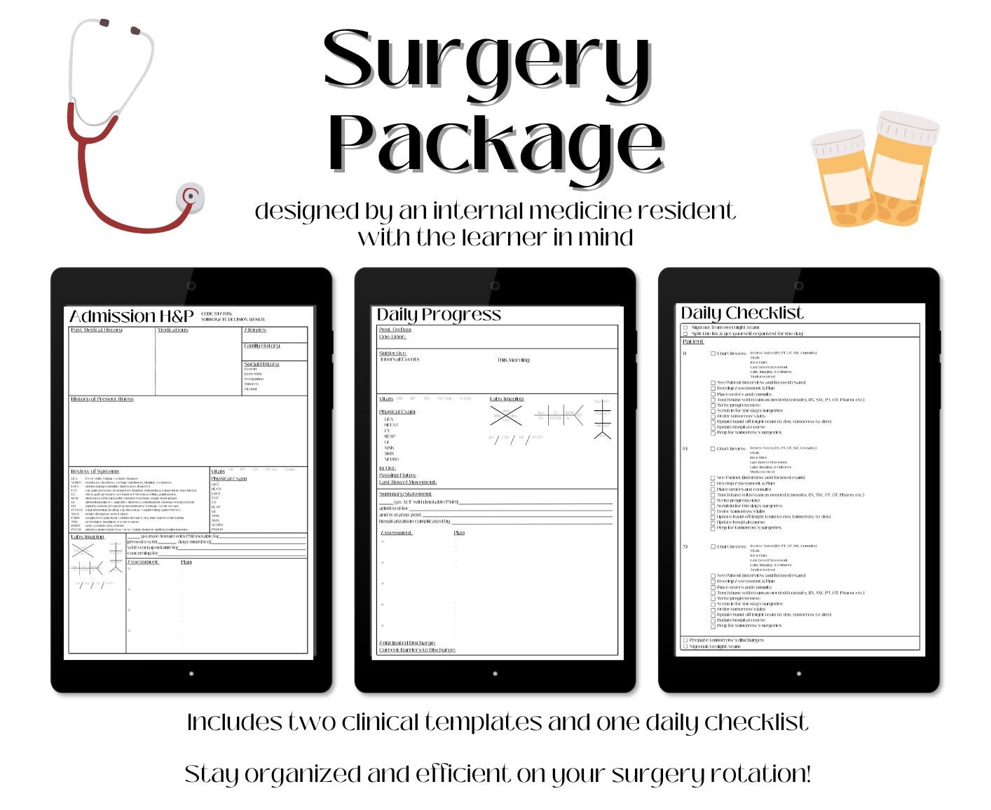 Surgery Clinical Template: H&P, Progress, Checklist for Residents and ...
