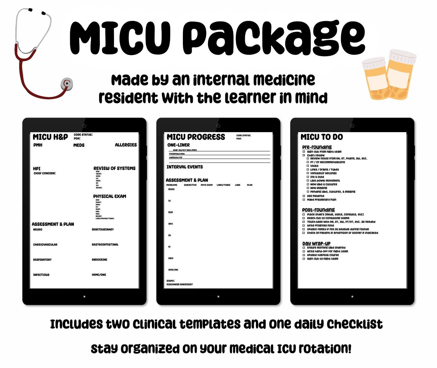 Medical ICU Clinical Templates: Admission H&P history and - Etsy