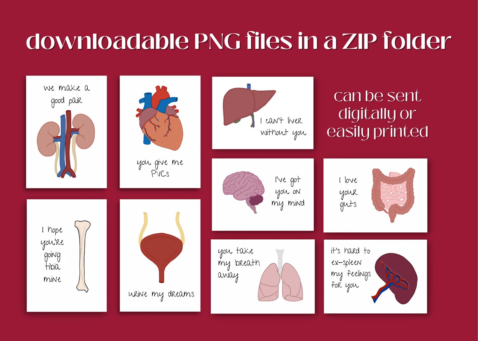 Medical Anatomy Valentines Cards - Minimalist, Digital Download ...