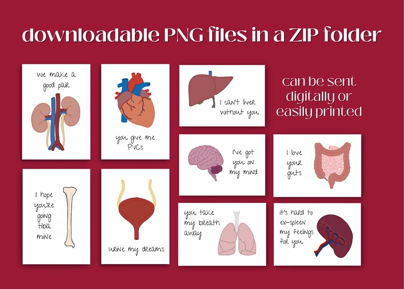 Medical Anatomy Valentines Cards - Minimalist, Digital Download ...
