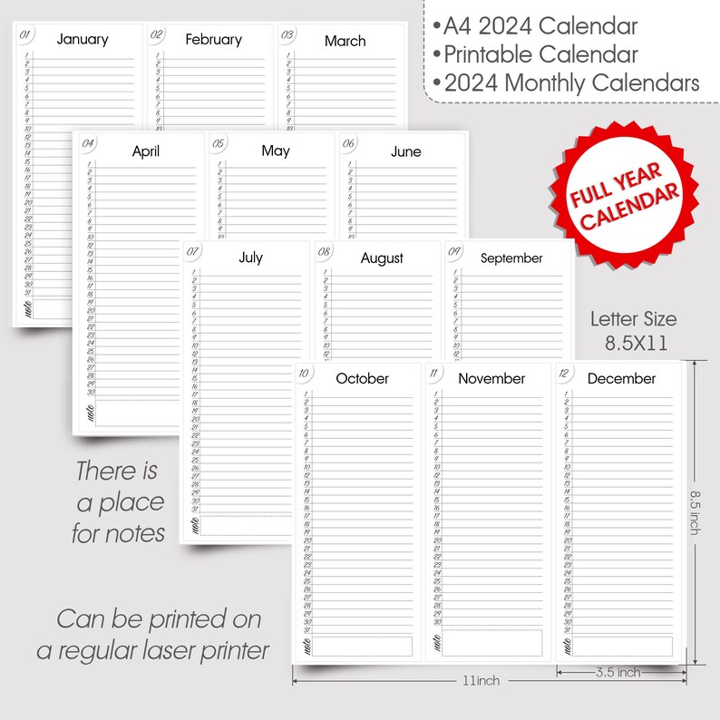 2024 Printable Calendar 2024 With Motivational Quotes Planner PDF ...