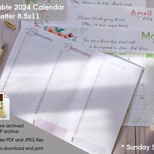 2024 Printable Calendar 2024 With Motivational Quotes Planner PDF ...