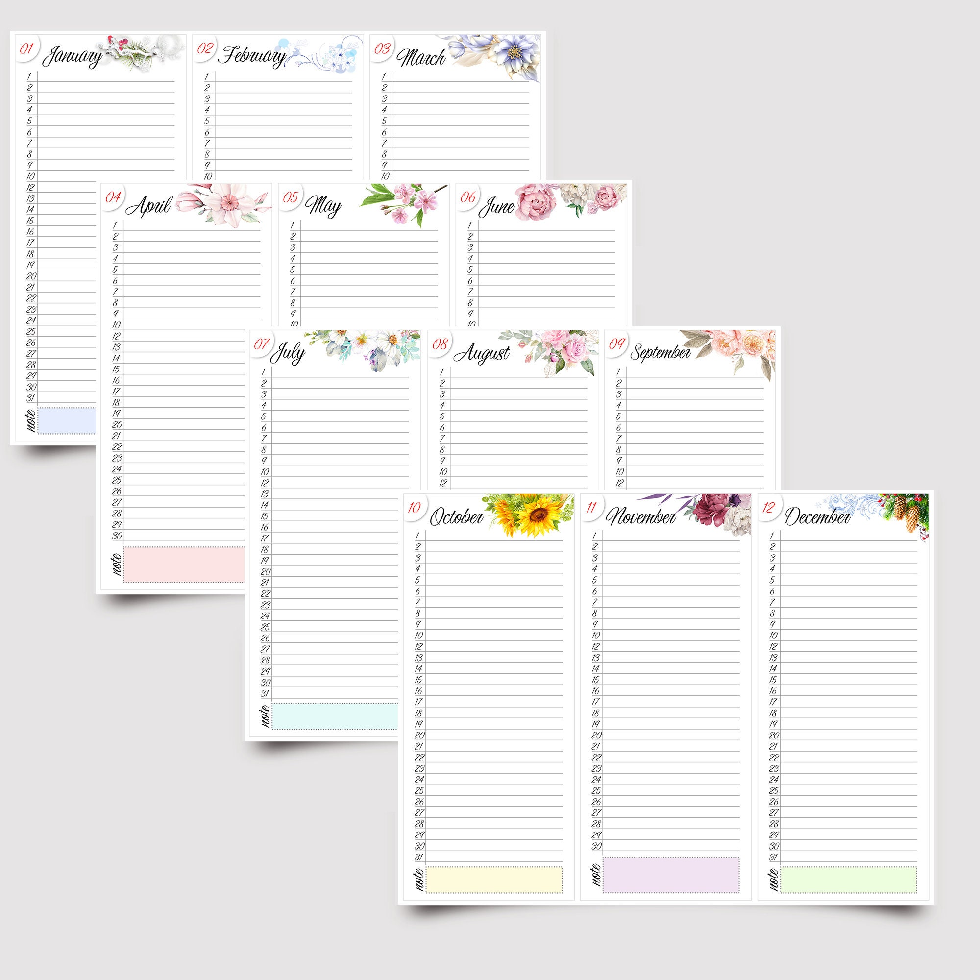 2024 Printable Calendar 2024 Planner PDF Flower 2024 Monthly Calendars ...